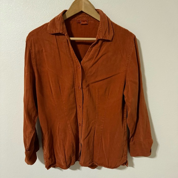 Tianello | Tops | Tianello Tencel Suzy Blouse Rust Orange Garment Dyed ...